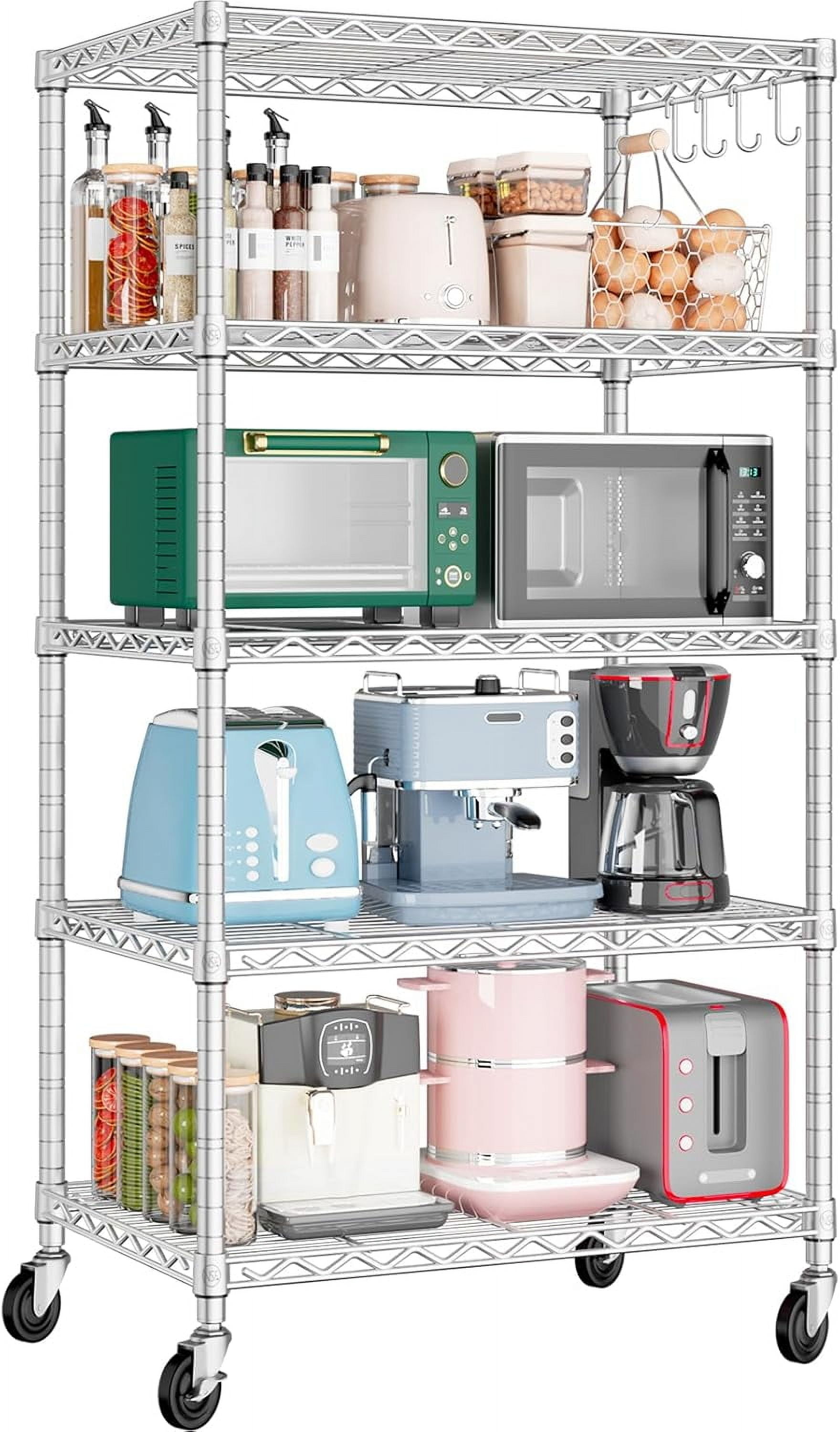 PrimeZone 75" H Wire Shelving 5 Tier Slim Steel Storage Metal Shelves ...