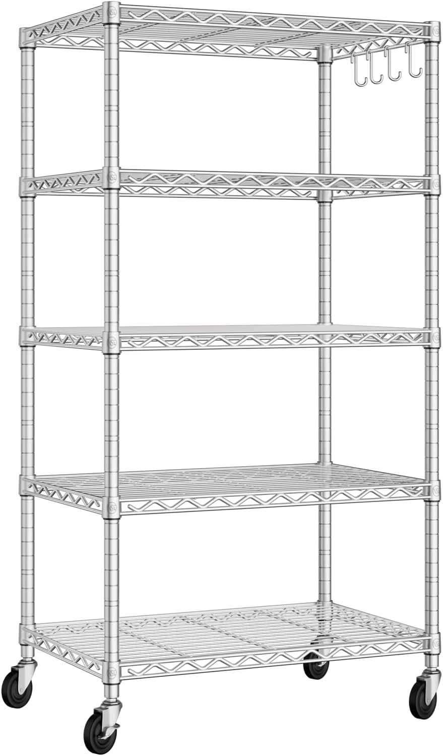 PrimeZone 75" H Wire Shelving 5 Tier Slim Steel Storage Metal Shelves ...