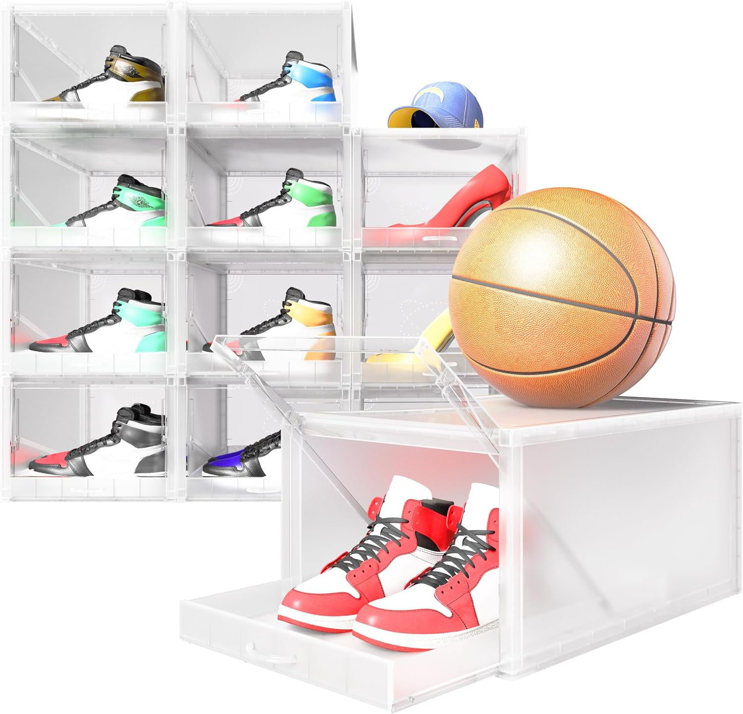 PrimeZone Clear Shoe Storage Boxes Stackable, Plastic Shoe Box with ...