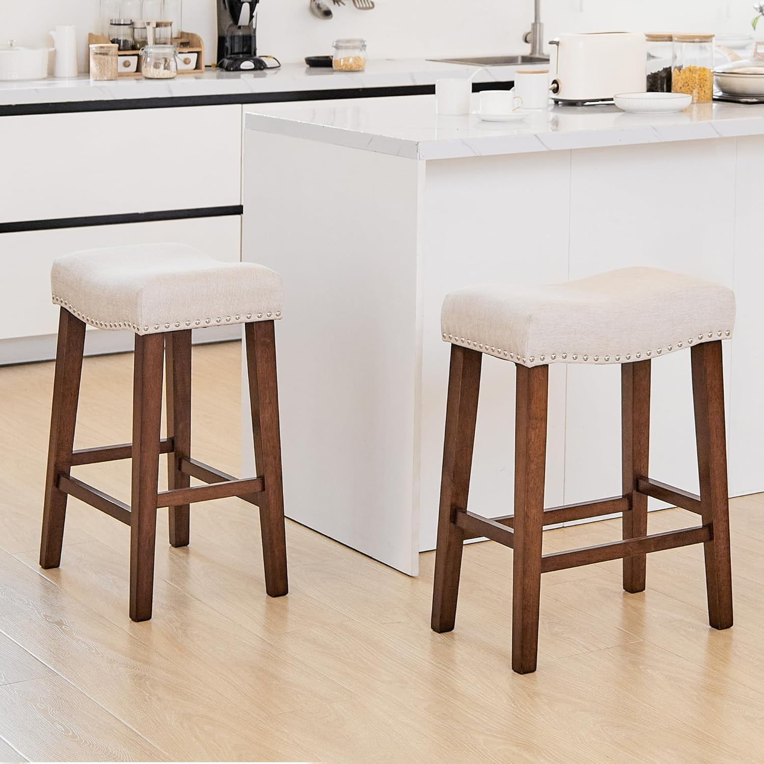 PrimeZone Counter Height Bar Stools Set of 2 - Backless Saddle ...