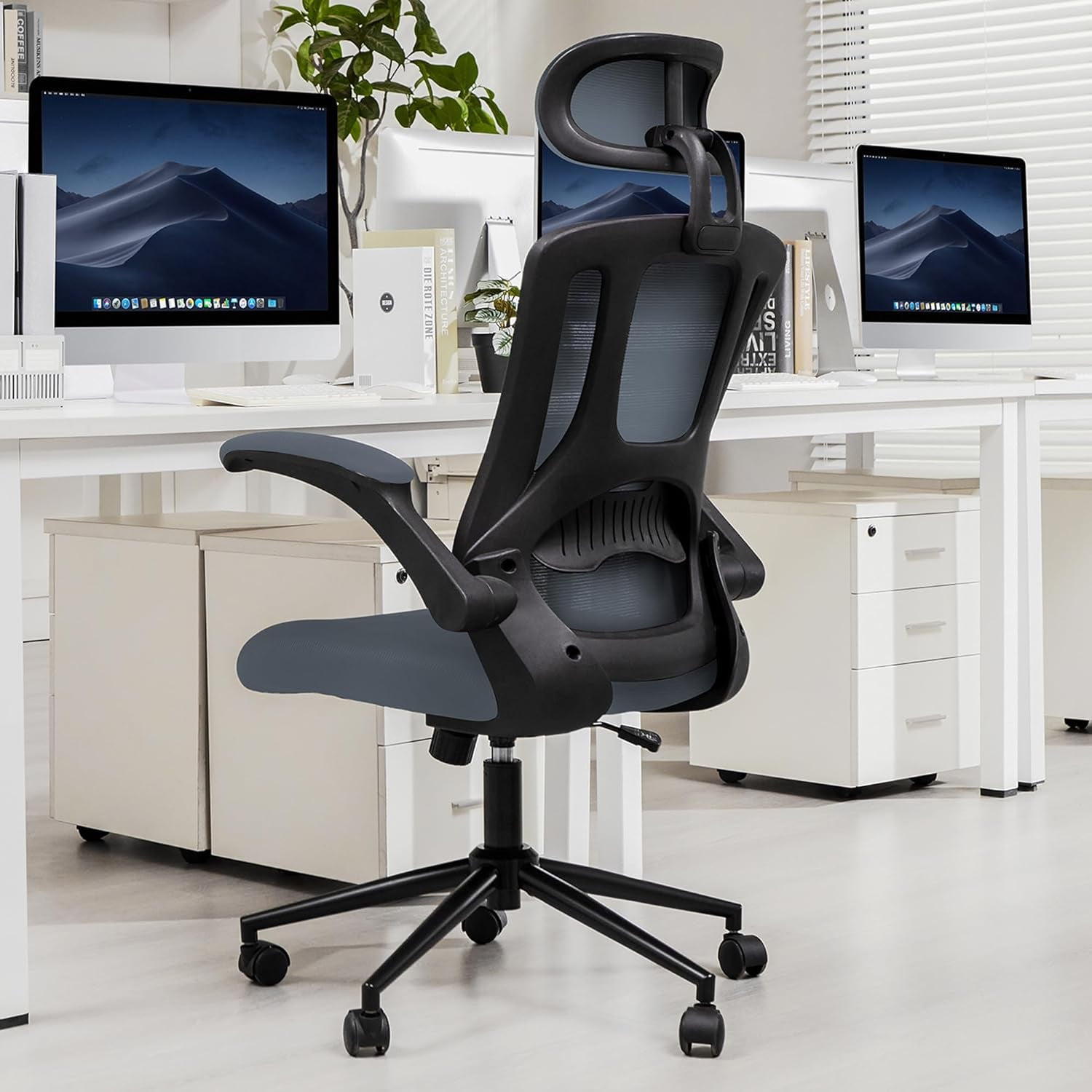 PrimeZone Ergonomic Office Desk Chair - Computer Chair with Adjustable Flip-Up Armrests, Lumbar ...