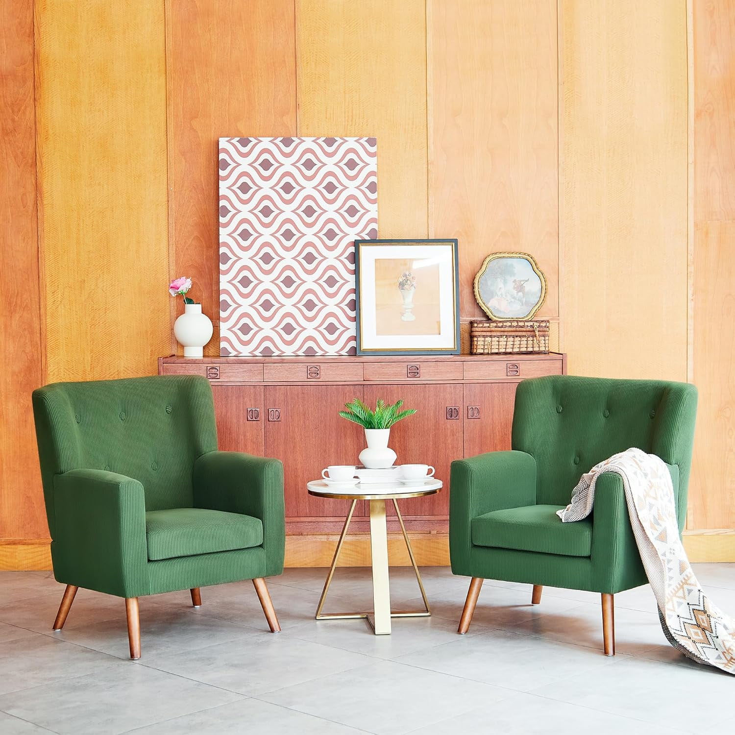 PrimeZone Mid-Century Modern Accent Chairs Set of 2 - Comfy Corduroy ...