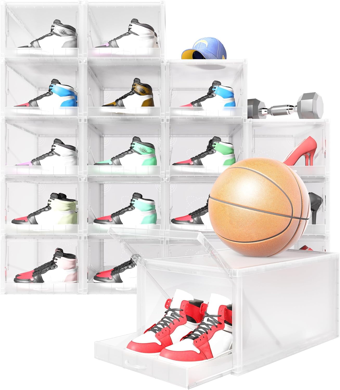 PrimeZone Shoe Storage Boxes Fits US Size 14, 18 Packs Stackable ...