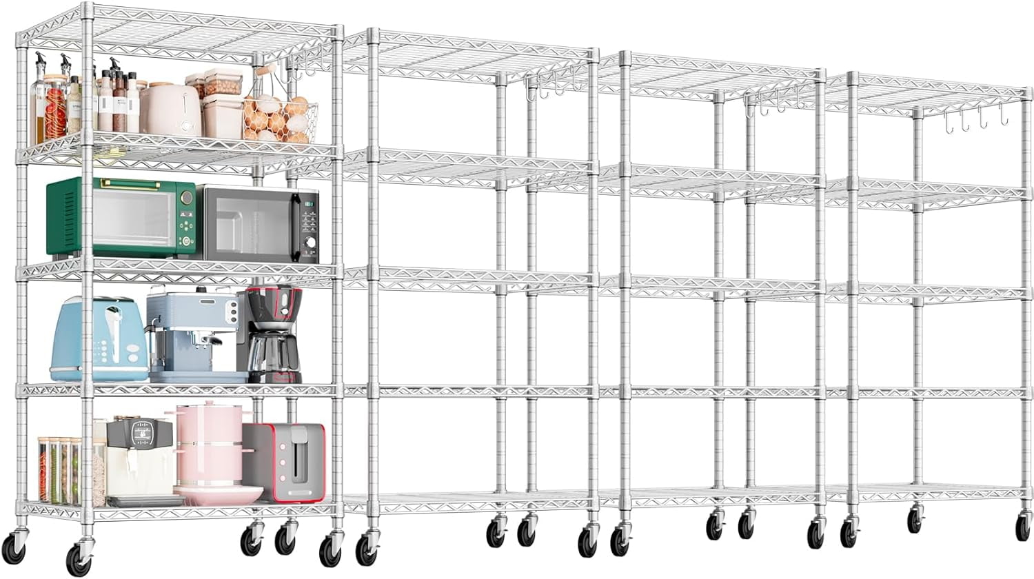 PrimeZone Wire Shelving Rack with Wheels, Adjustable Rolling Heavy Duty Metal Shelving Unit ...
