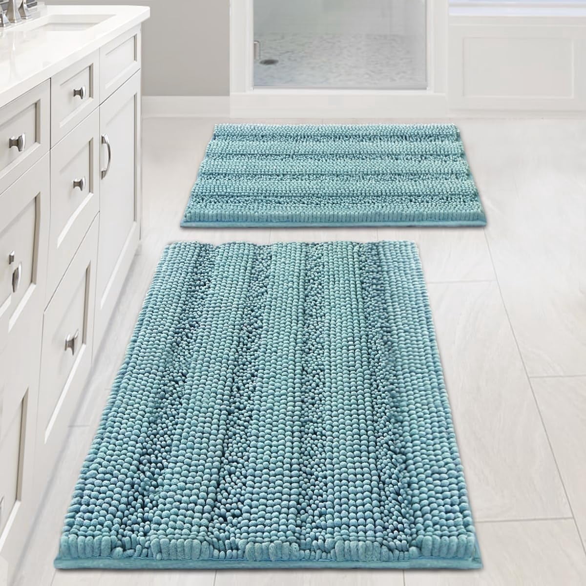 Primebeau Absorbent Bath Mats, Shaggy Chenille, Thick Floor Mats, Set ...