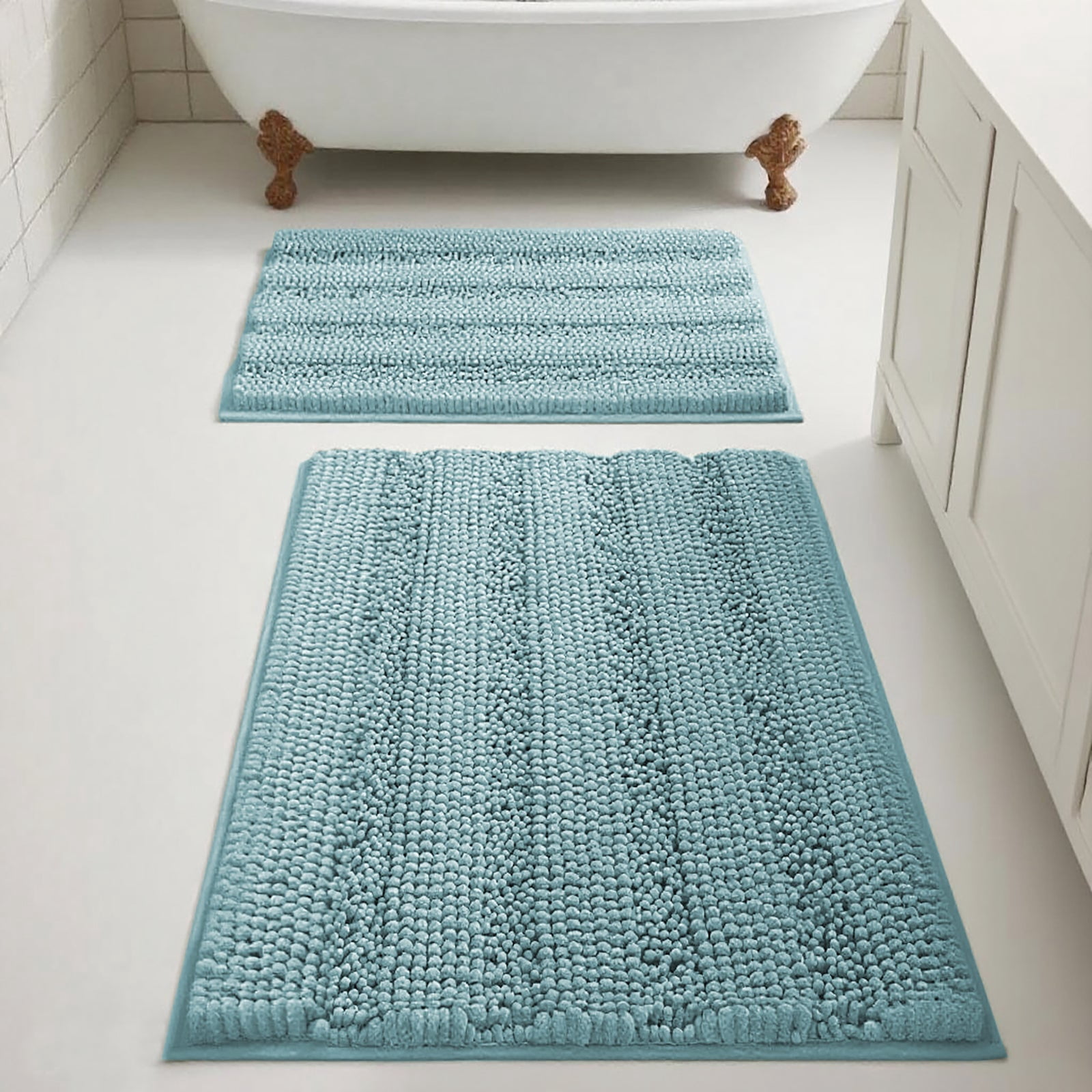 Primebeau Absorbent Bath Mats, Shaggy Chenille, Thick Floor Rugs Set of ...
