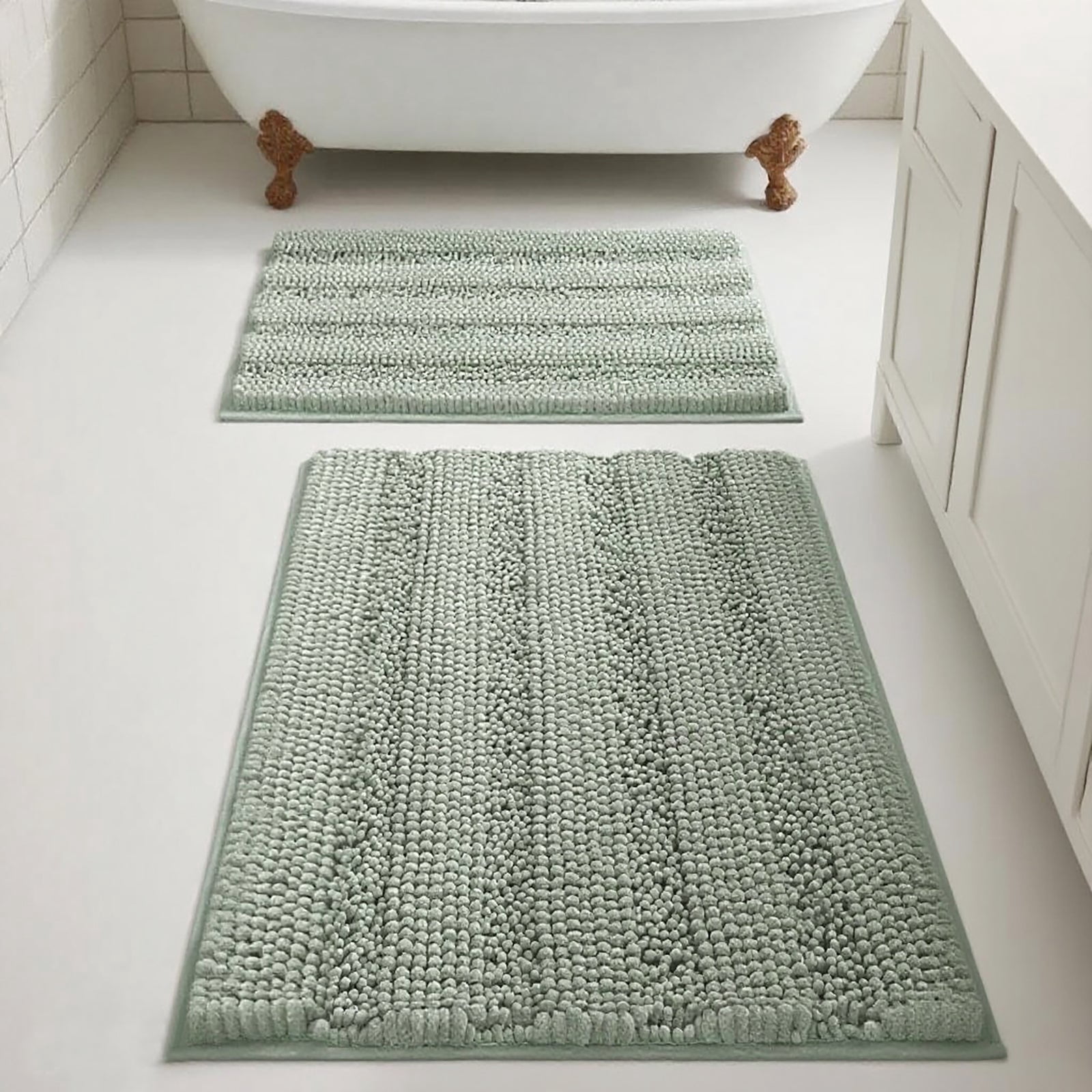 Primebeau Absorbent Shaggy Chenille Bath Mats Set of 2, Thick Floor ...