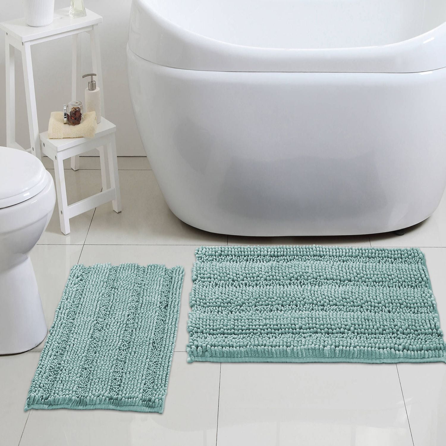 PrimeBeau 2-Piece Chenille Bath Mat Set, Non-Slip, Absorbent, 20" x 32 ...