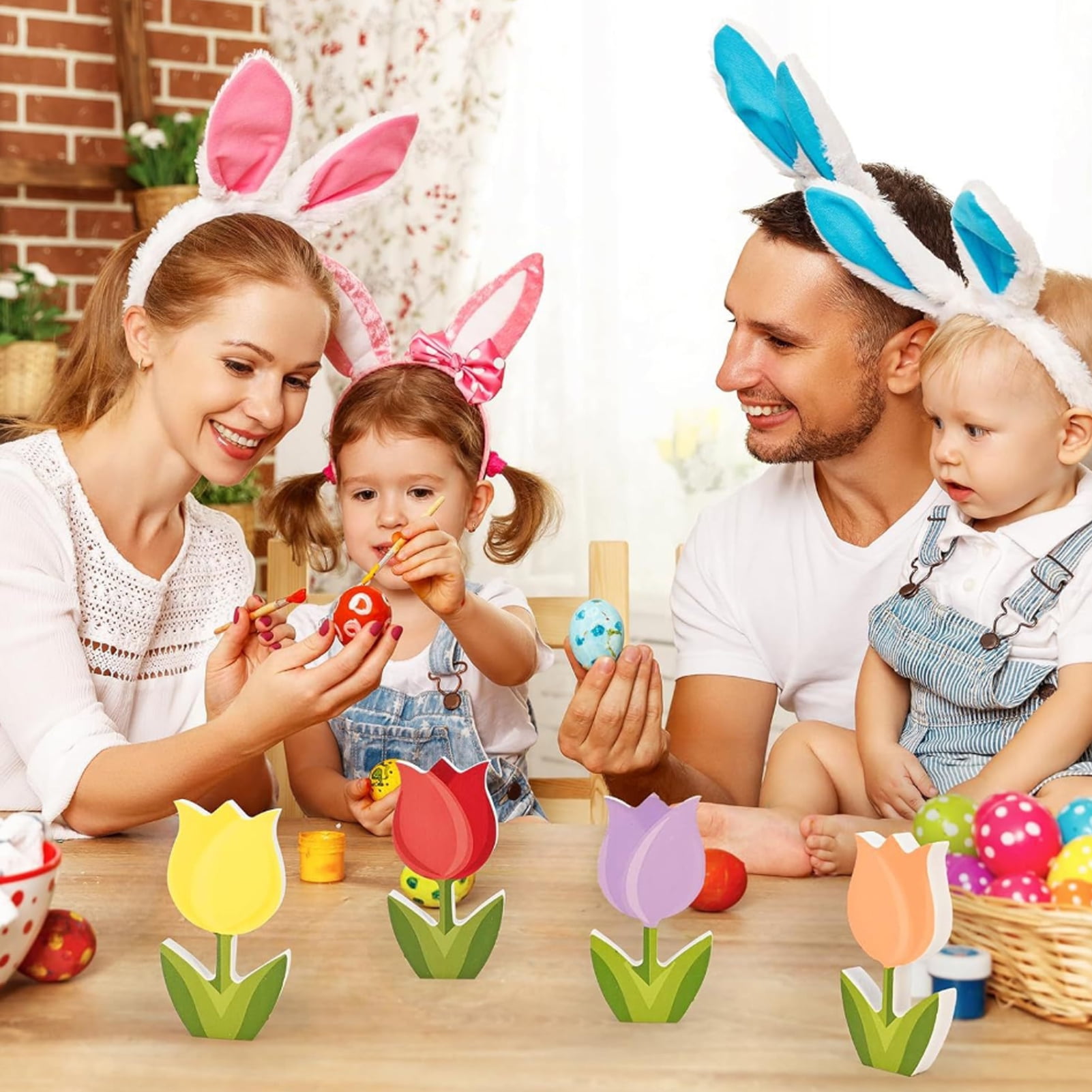 Primegos 6Pcs Wooden Tulips Decor Rustic Standing Tulip Block Set ...