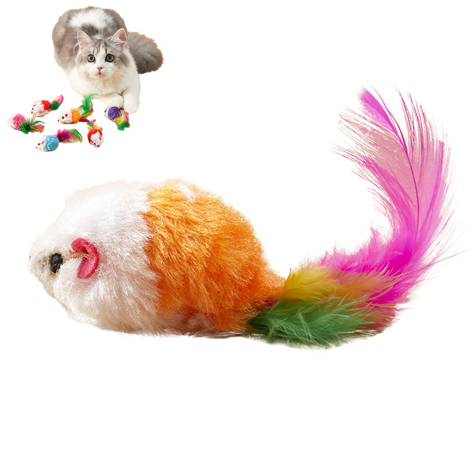 Primegos Cat Mouse Toys Faux Fur Cat Mice Toy with Feather Tail ...