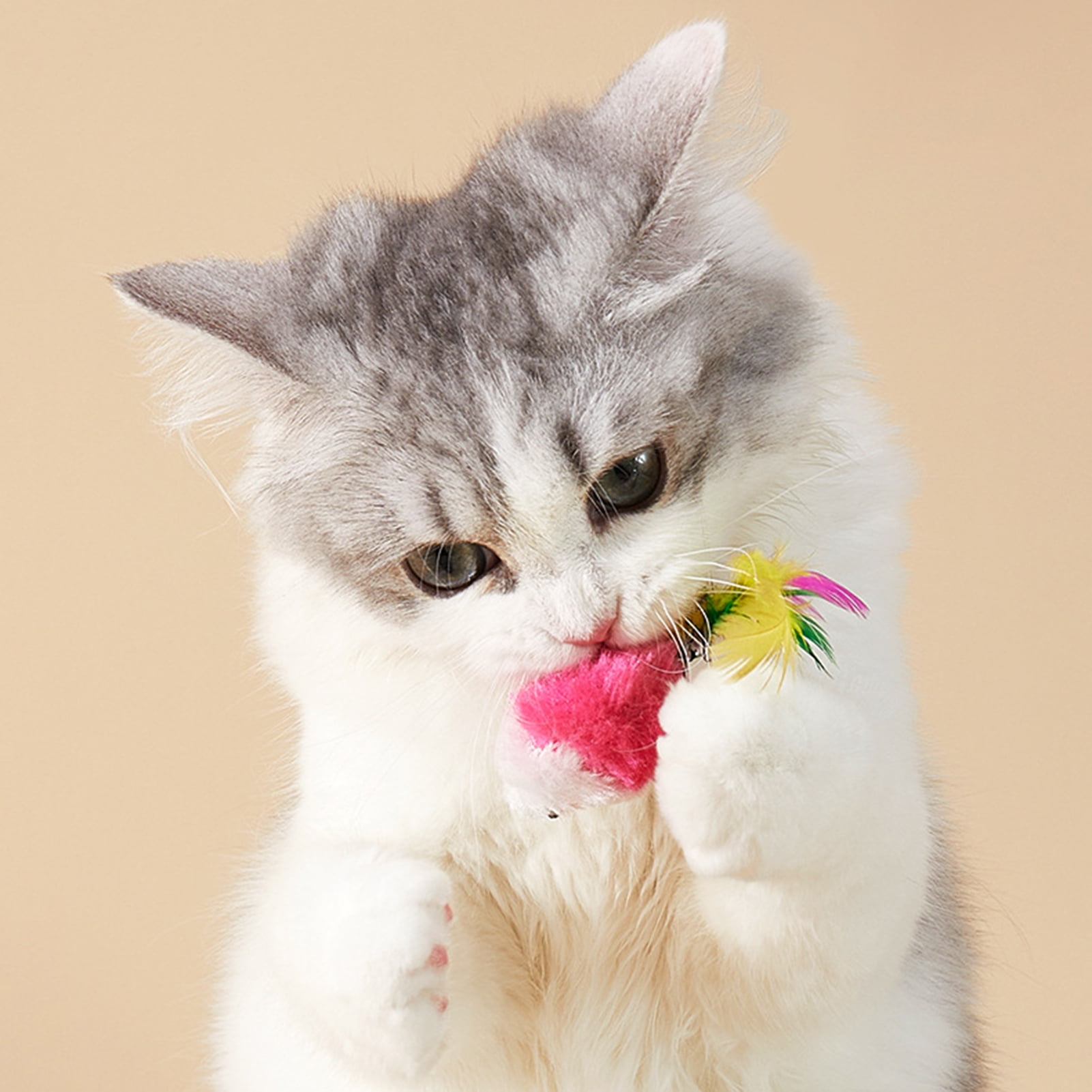 Primegos Cat Mouse Toys Faux Fur Cat Mice Toy with Feather Tail ...