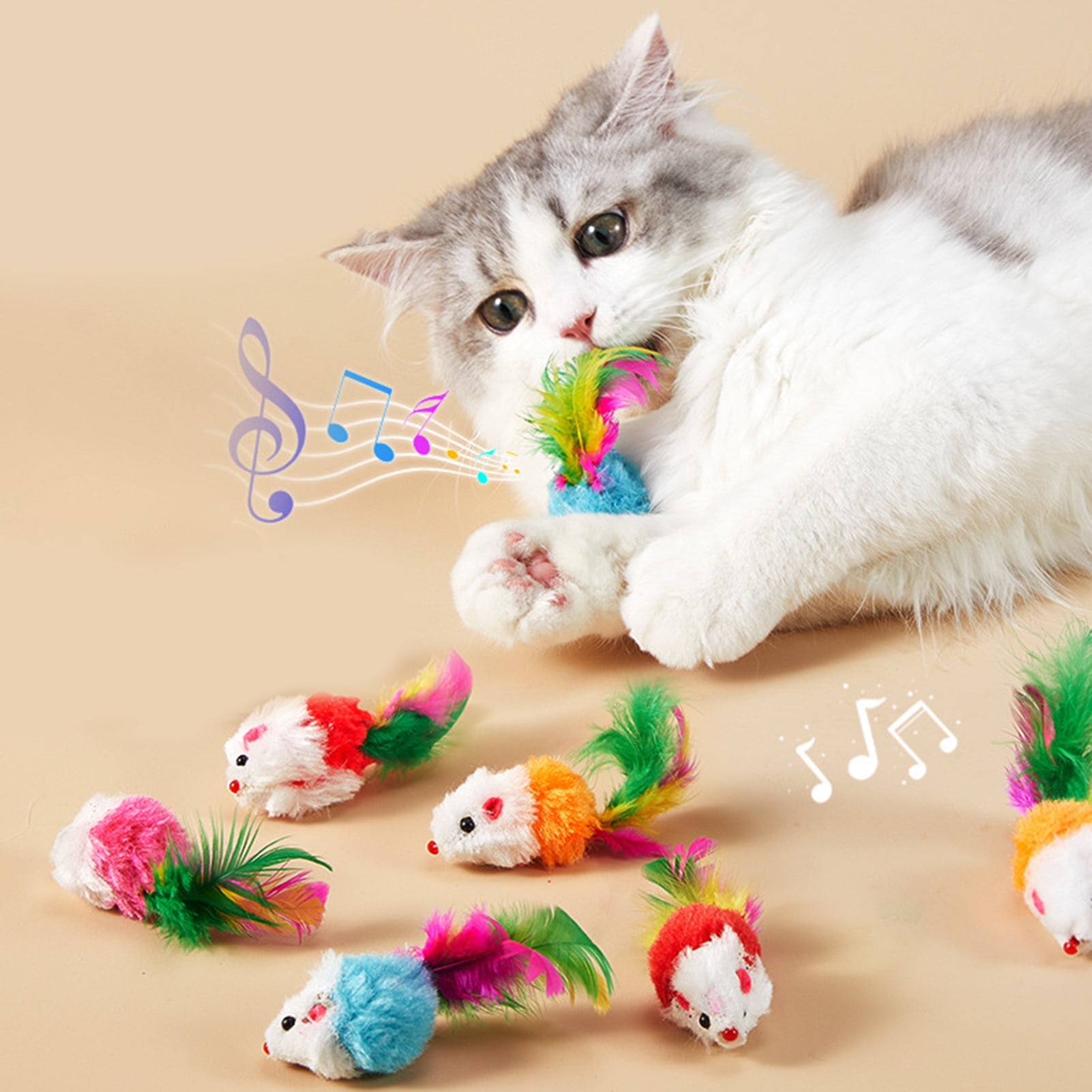 Primegos Cat Mouse Toys Faux Fur Cat Mice Toy with Feather Tail ...