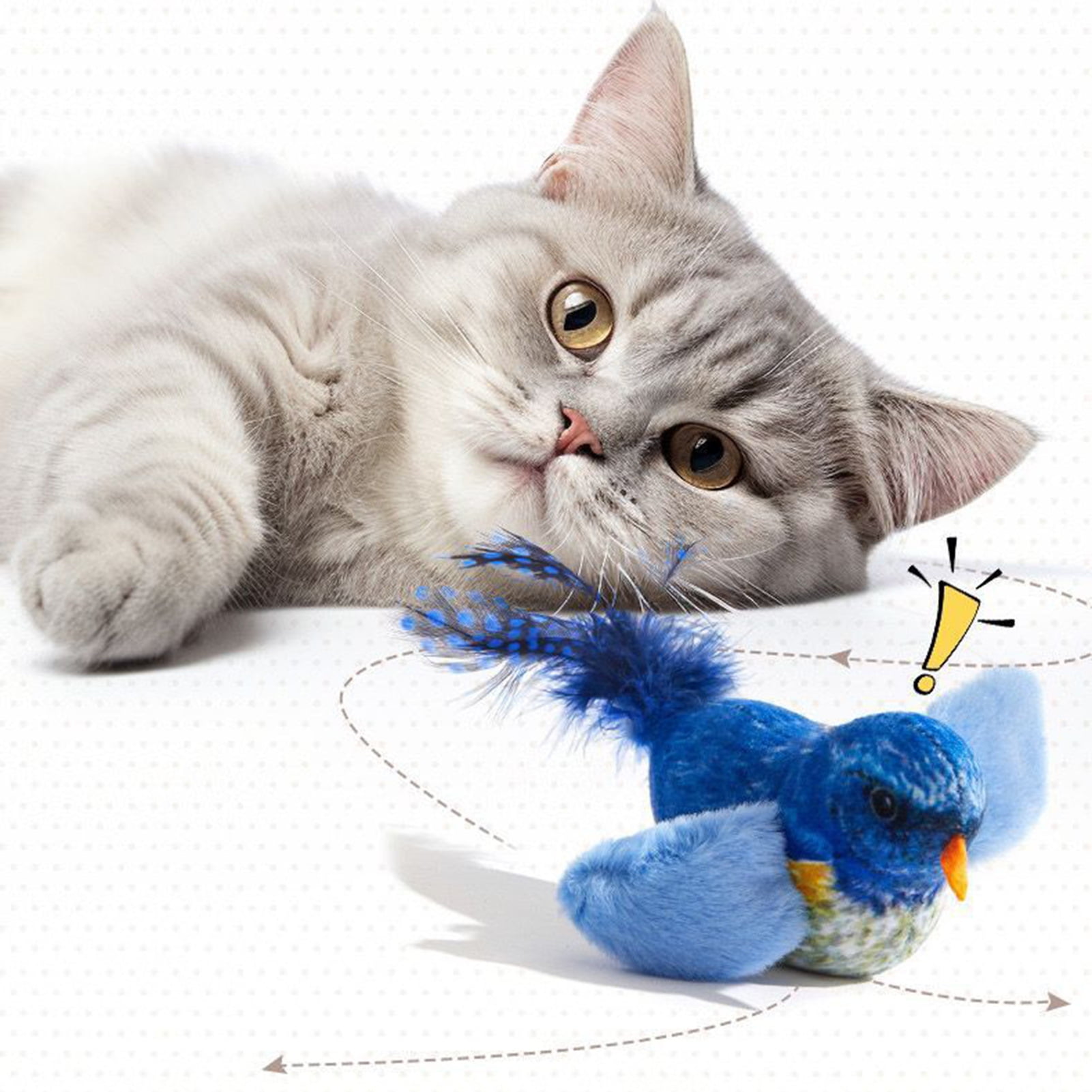 Primegos Chirping Bird Cat Toy Interactive Flapping Wings Plush Bird ...