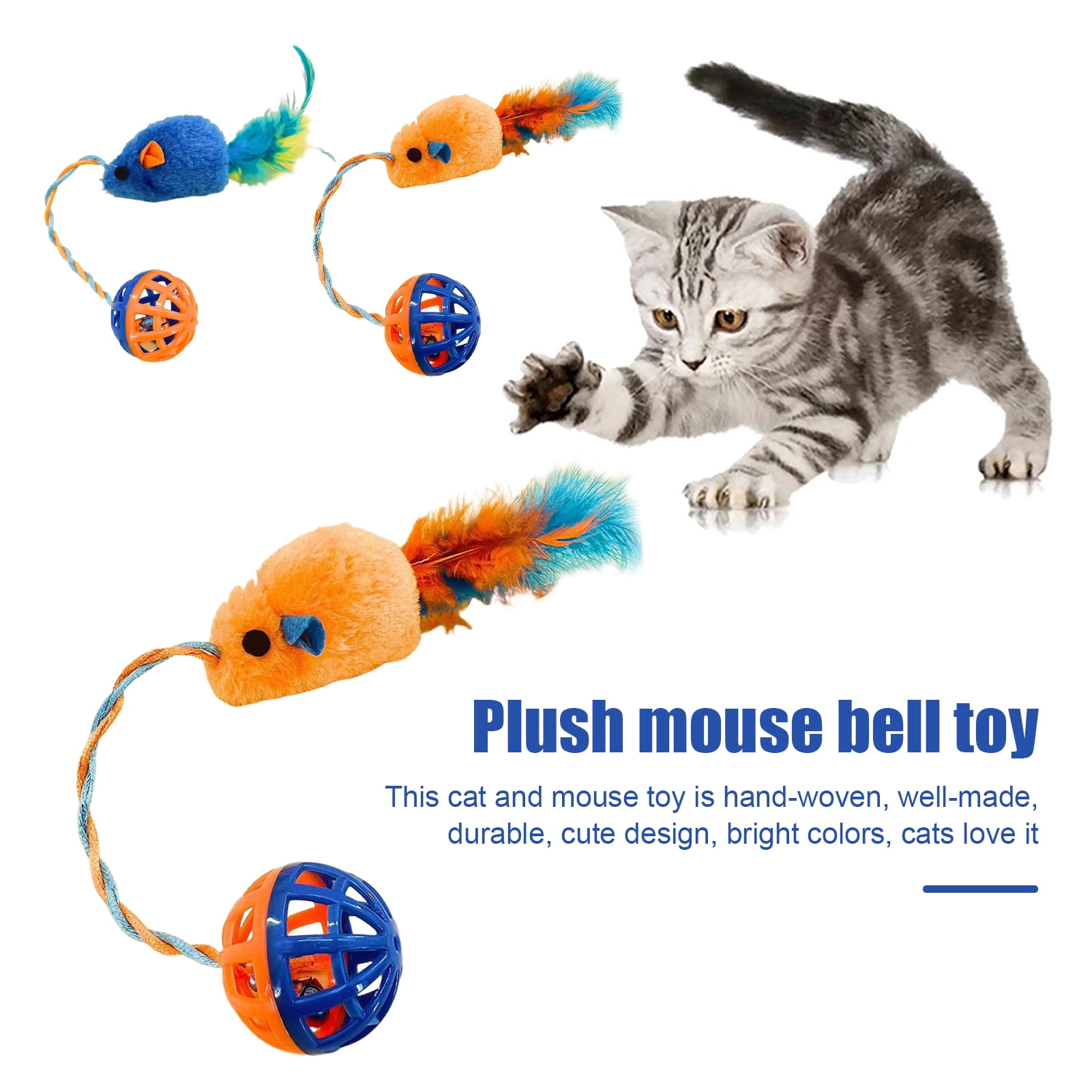 Primegos Interactive Cat Mouse Toy with Bells Simulation Plush Mouse ...