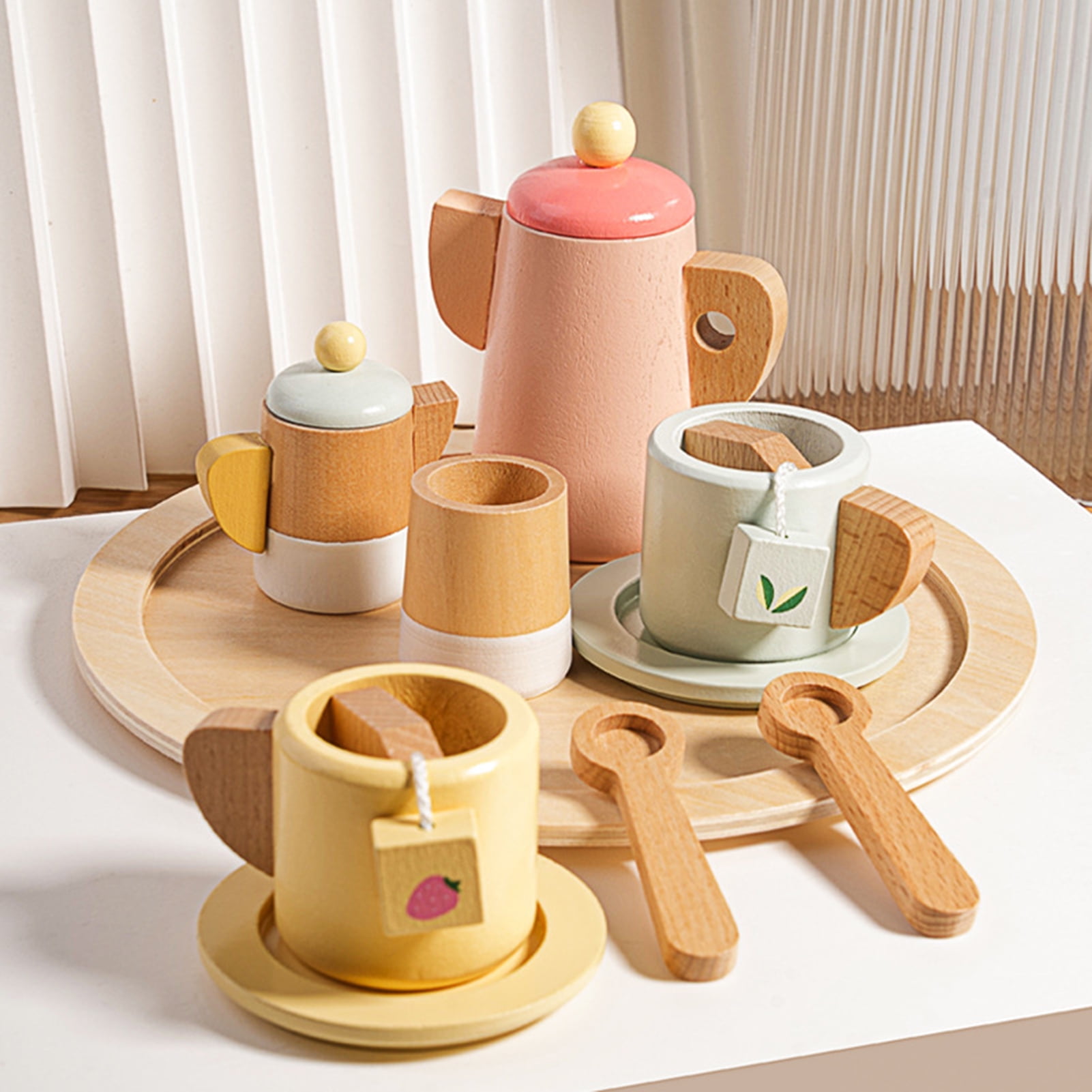 Primegos Wooden Pretend Play Set Afternoon Tea Toy for Girls Toddlers ...