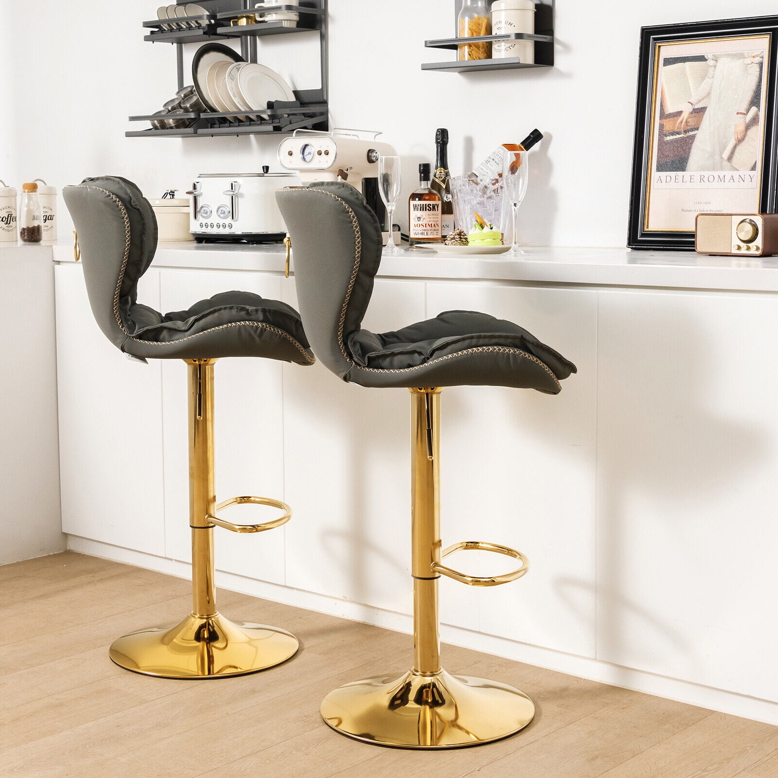 Primejoy One set of adjustable rotating bar stools with curved backrest ...