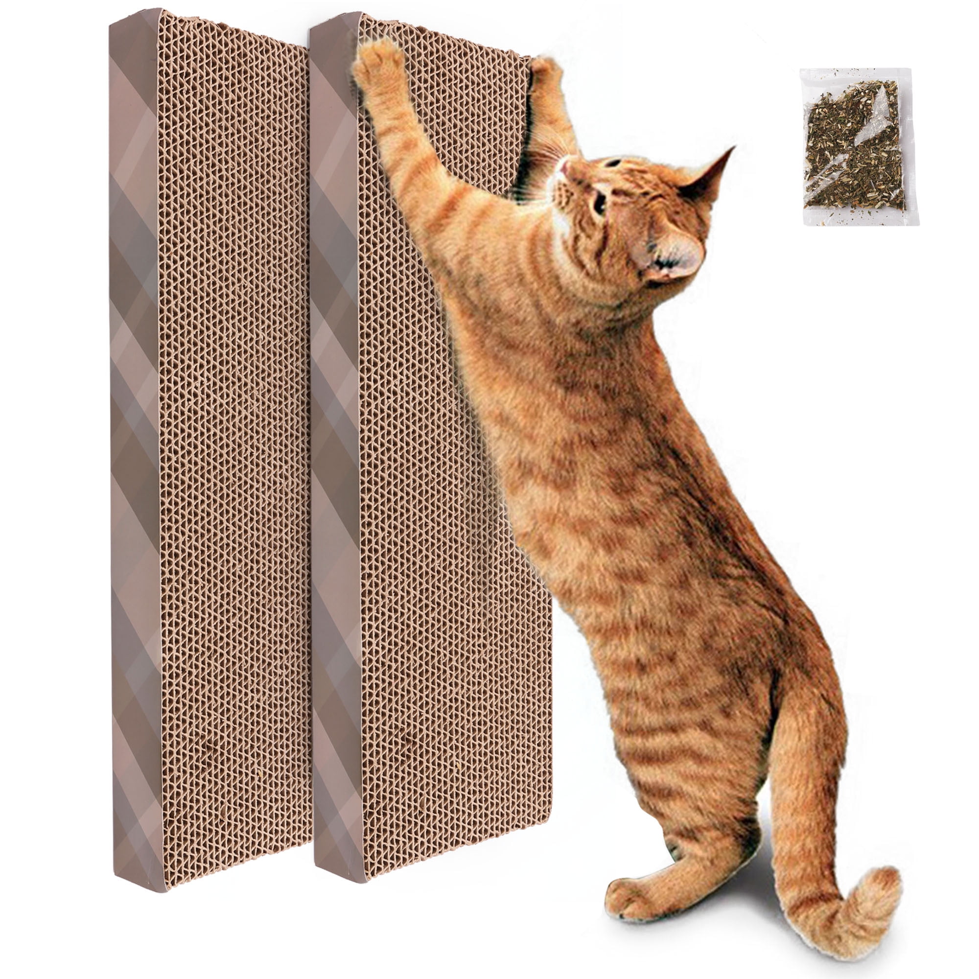 Primepets 2 Small Cat Scratcher Cardboard with Catnip, 15.8x4.8 in ...