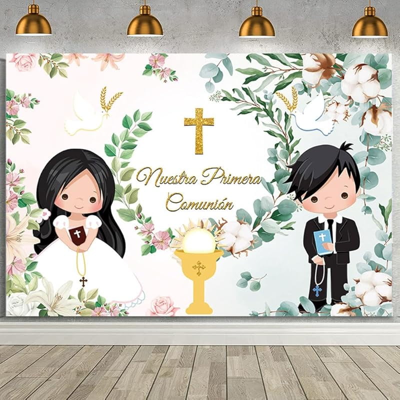 Primera Comunión Backdrop for Boy and Girl First Holy Communion Baptism ...