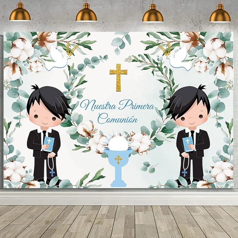 Primera Comunión Backdrop for Twin Boys Green Baptism Photography ...