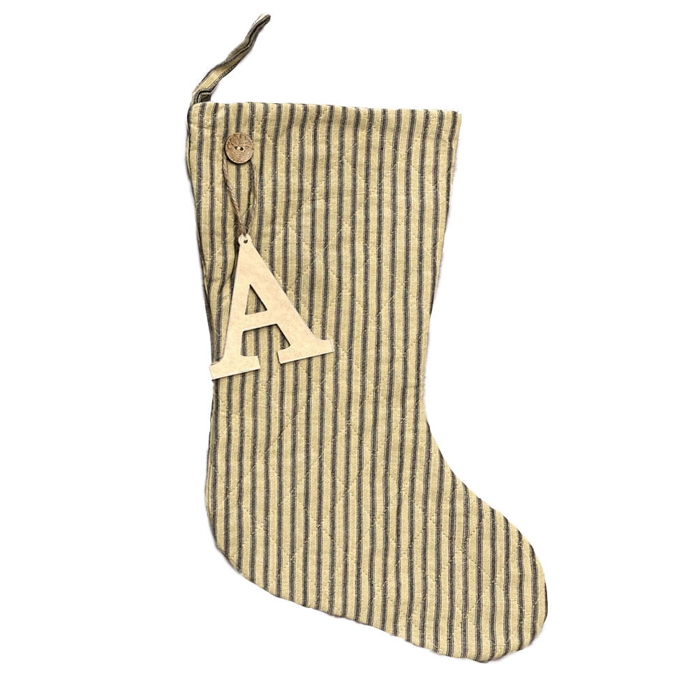 Primitive Black Stripe Quilted Stocking with Personalized Letter Charm ...