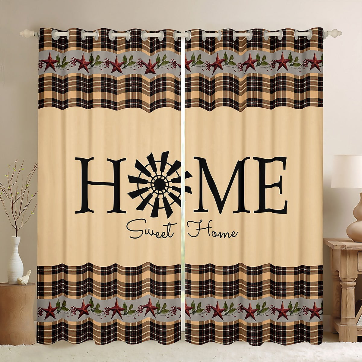 Primitive Country Farmhouse Curtains,Windmill Decor Blackout Curtains ...