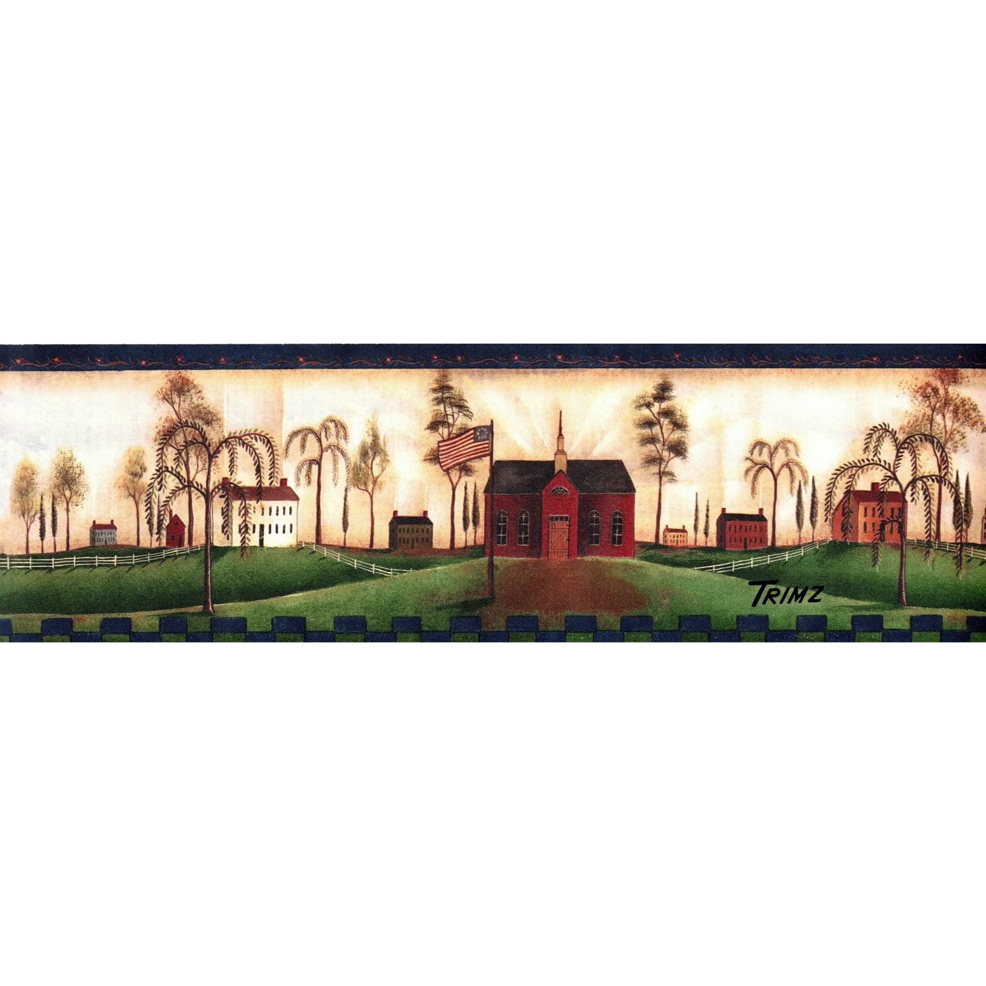 Primitive Country Farmhouse Wallpaper Border - American Flag - Rustic ...