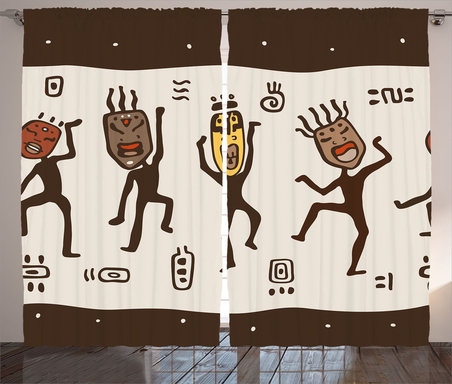 Ambesonne Tribe Curtains 2 Panel Set, Cartoon Prehistoric Native, 108 ...