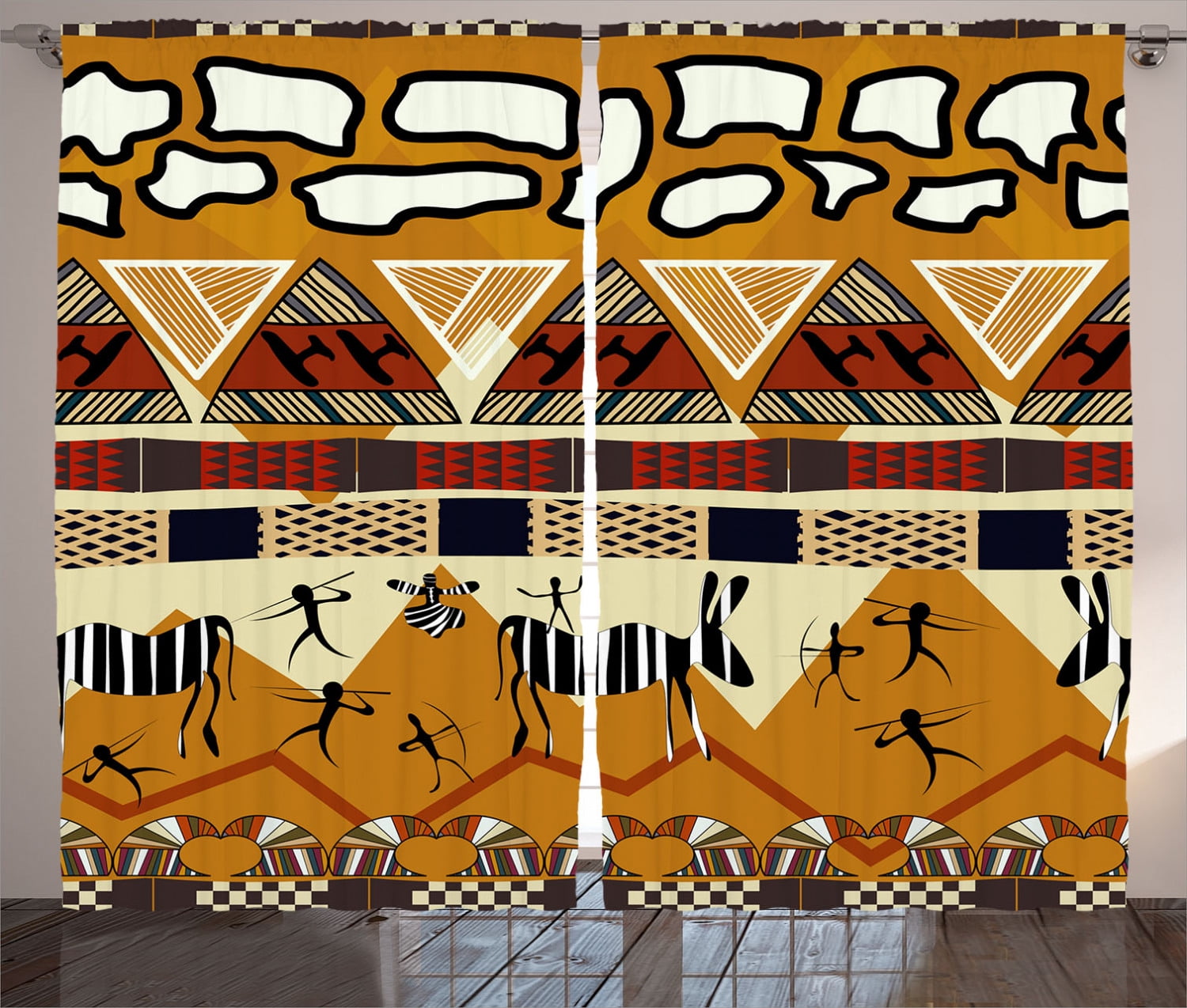 Ambesonne Animal Curtains 2 Panel Set, Hunt Zebra Tribe Ethnic, 108" x ...