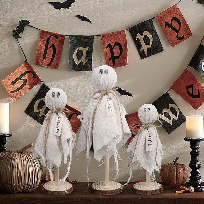 Primitive Ghosts on Wooden Stand - Halloween Decor, Halloween Ghost ...
