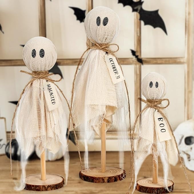 Primitive Ghosts on Wooden Stand - Halloween Decor, Halloween Ghost ...