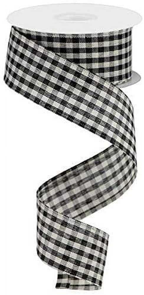 Primitive Gingham Check Wired Edge Ribbon, 10 Yards Black, Beige, 1.5 ...