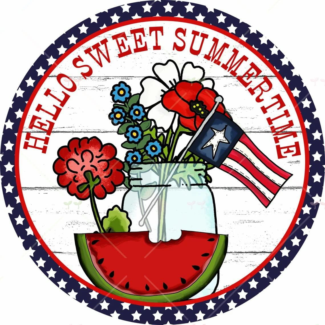Primitive Hello Sweet Summertime Patriotic Sign Rustic Wreath Sign July ...