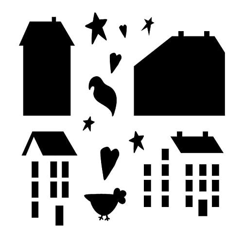 Primitive Houses Stencil by StudioR12 Country Primitive Art Reusable ...