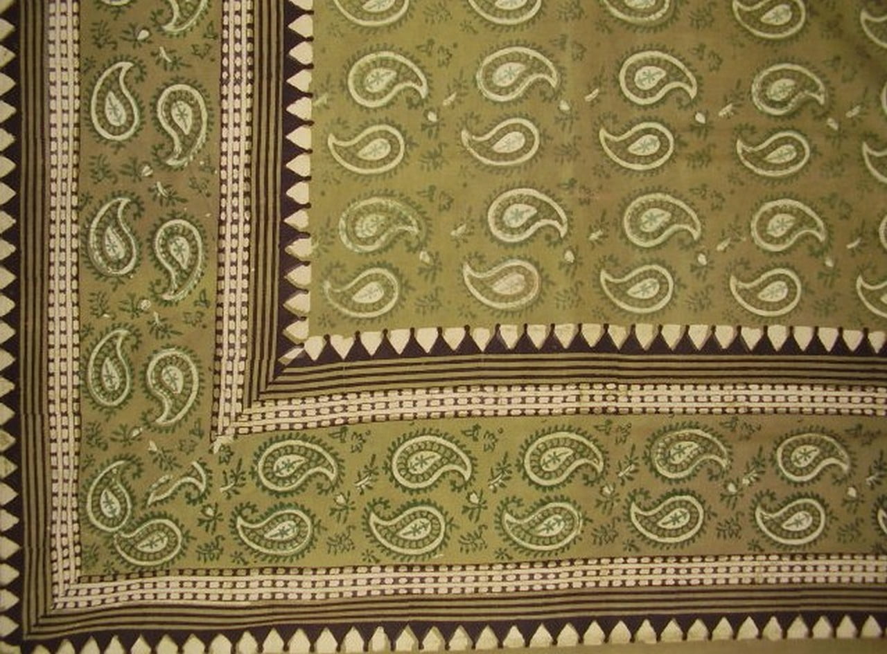 Primitive Paisley Block Print Tapestry Cotton Bedspread 108" x 108 ...