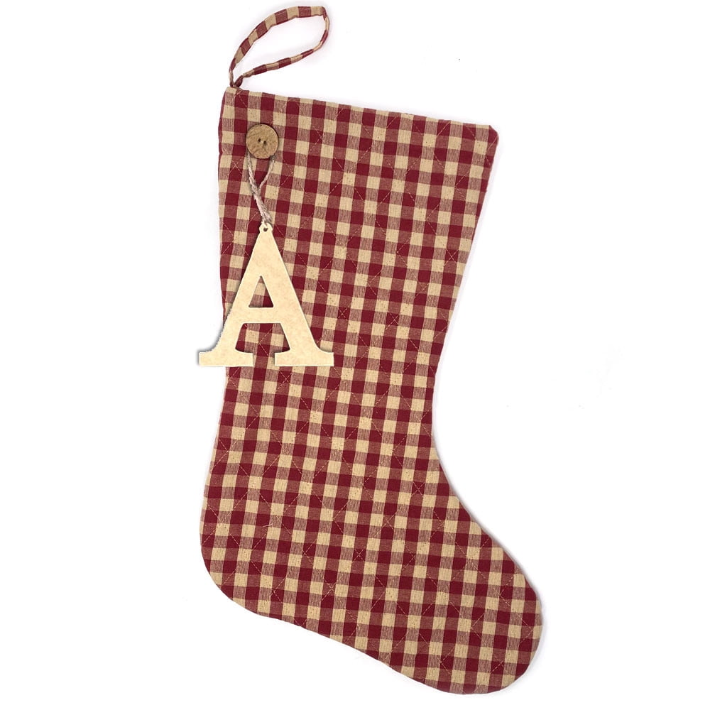 Primitive Red 5 Quilted Stocking with Personalized Letter Charm by ...