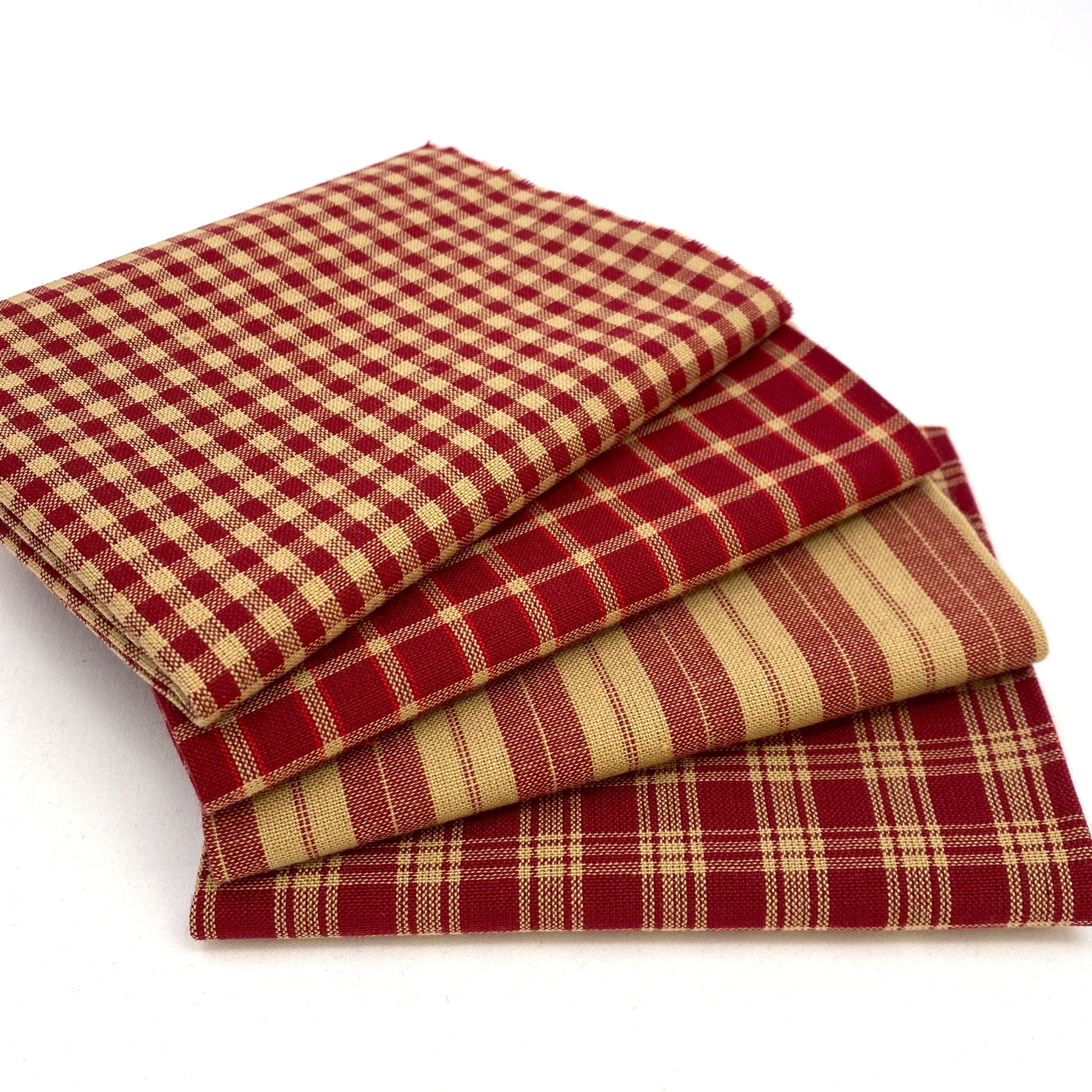 Primitive Red Assorted Plaid Gingham Homespun Cotton Fabric Bundle ...