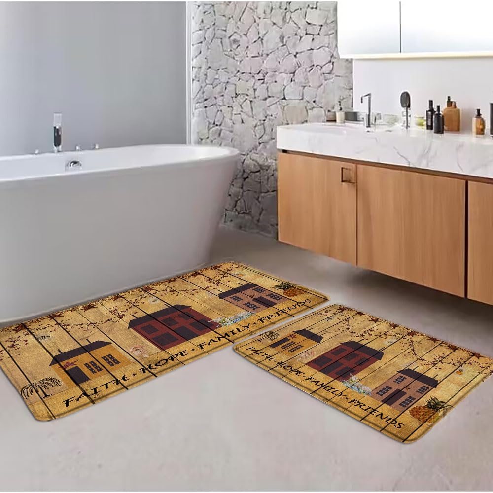 Primitive Rustic Bath Mat Vintage Farmhouse Birdhouse Hope Faith Family ...