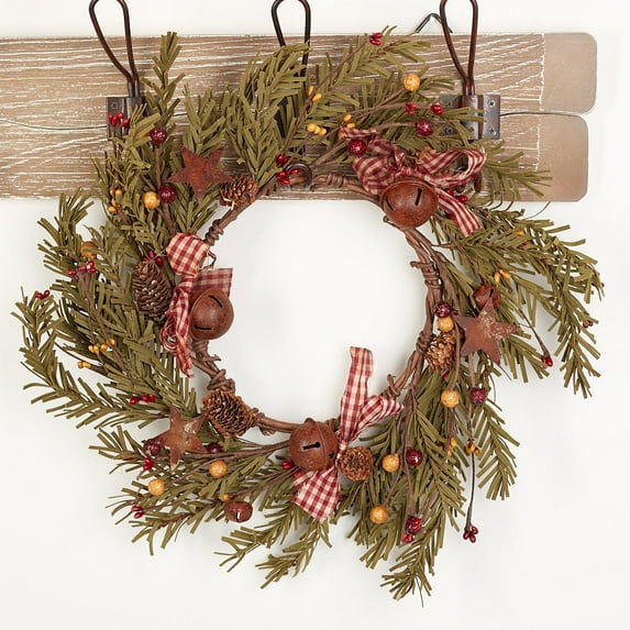 Primitive Rustic Bells and Pine Christmas Holiday Wreath by Factory ...