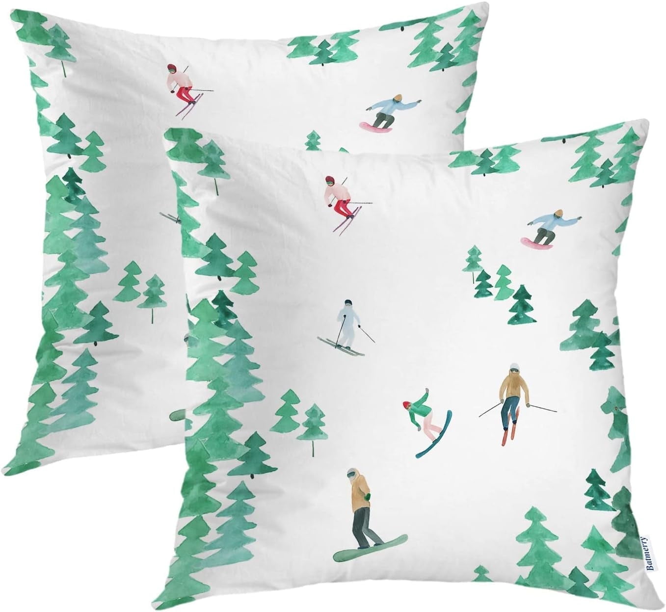 Primitive Ski Decorative Pillow Covers, 16 x 16 Inch Skiing ...