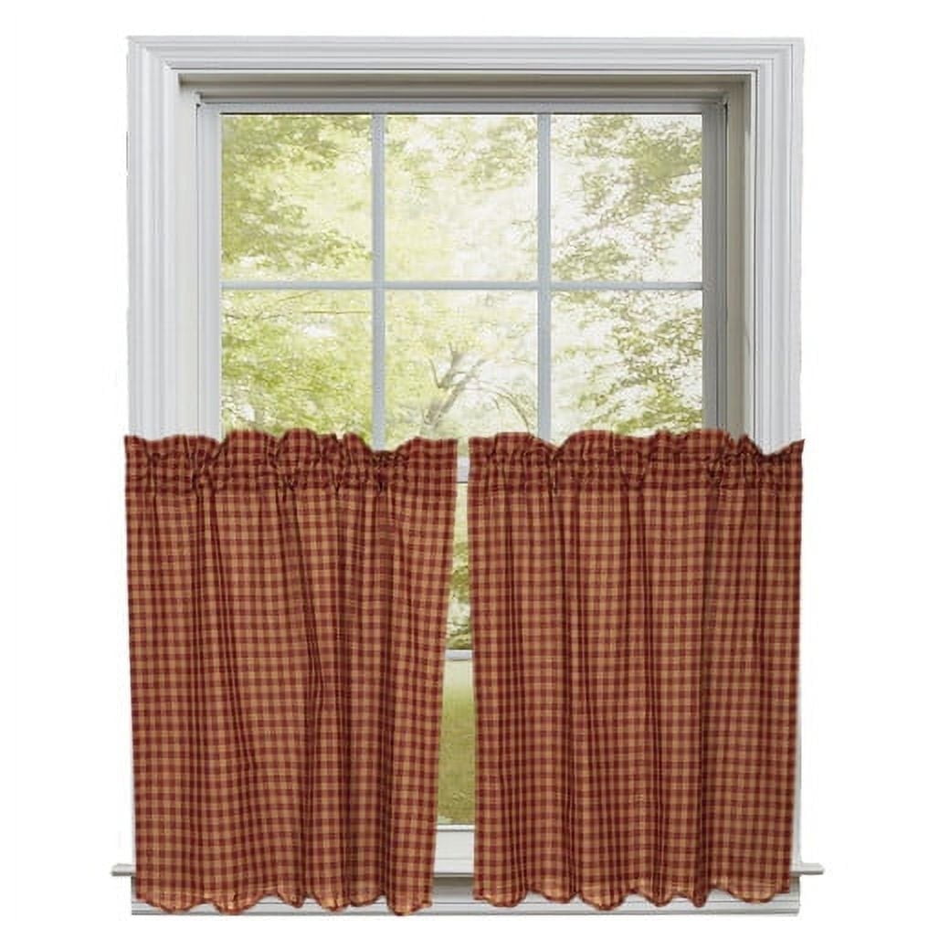 Primitive Tier Set Country Check Scalloped Cafe Kitchen Window Curtain ...