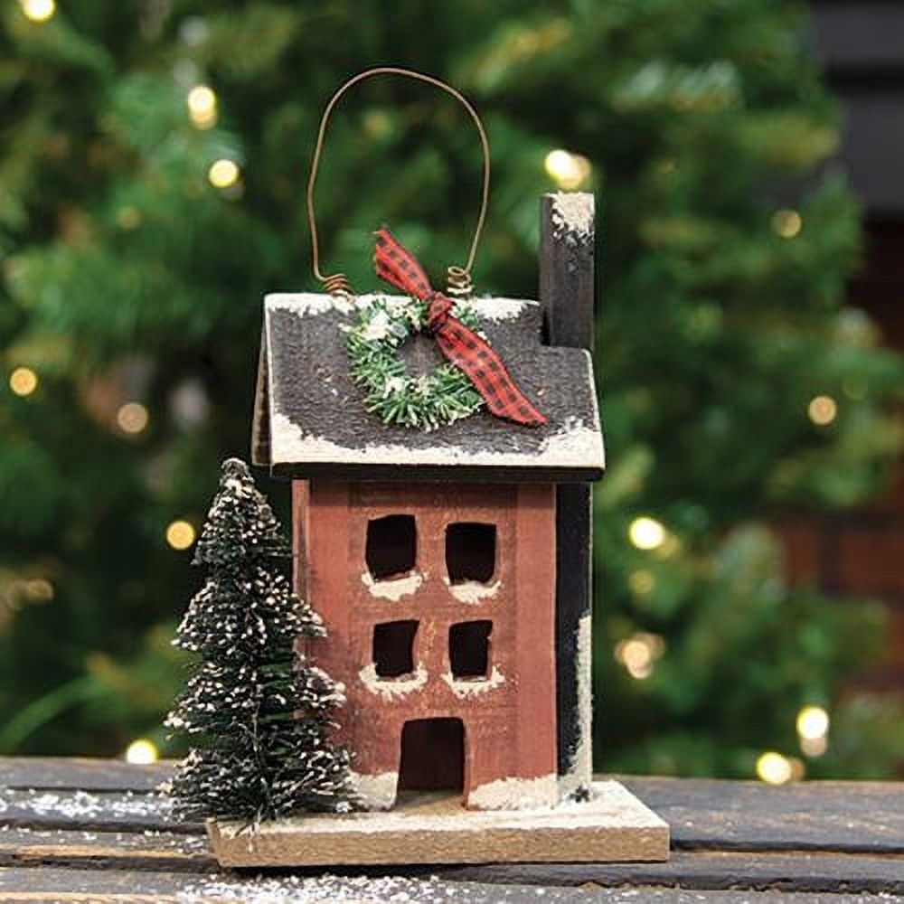 Primitive Town Burgundy Snowy House - Walmart.com