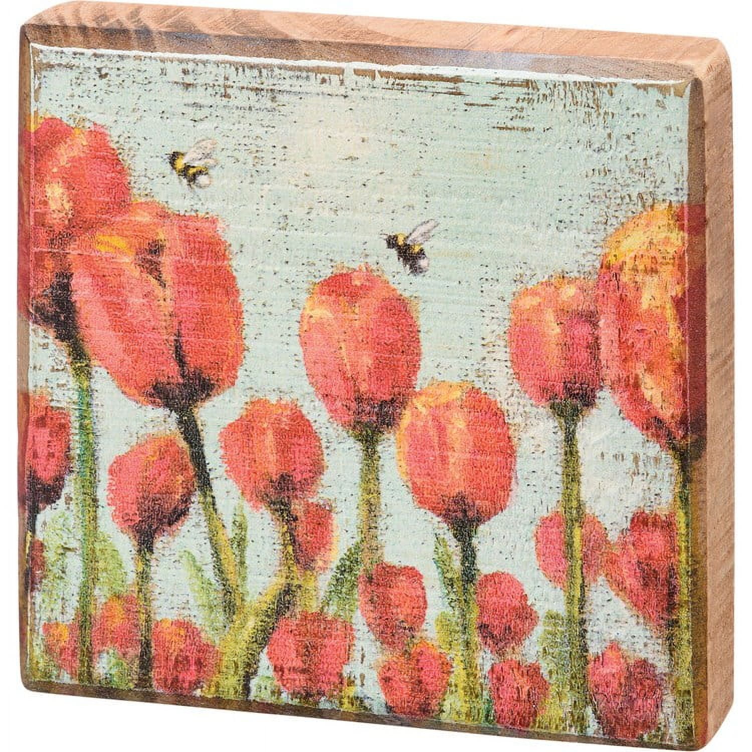 Primitives By Kathy 112380 Red Tulips Block Sign, 4-inch Square ...