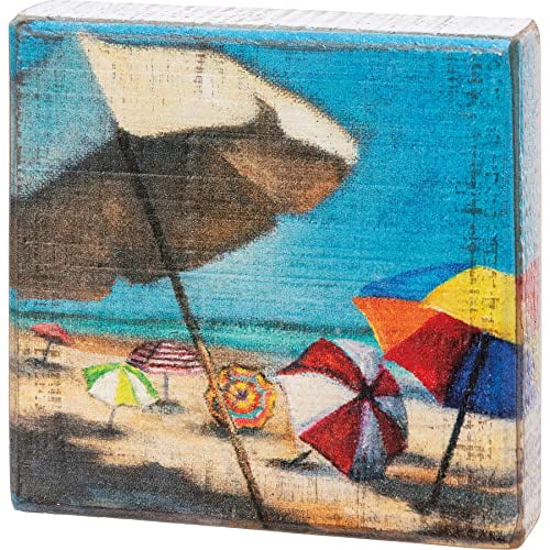 Primitives By Kathy 113958 Beach Umbrellas Block Sign, 4-inch Square ...