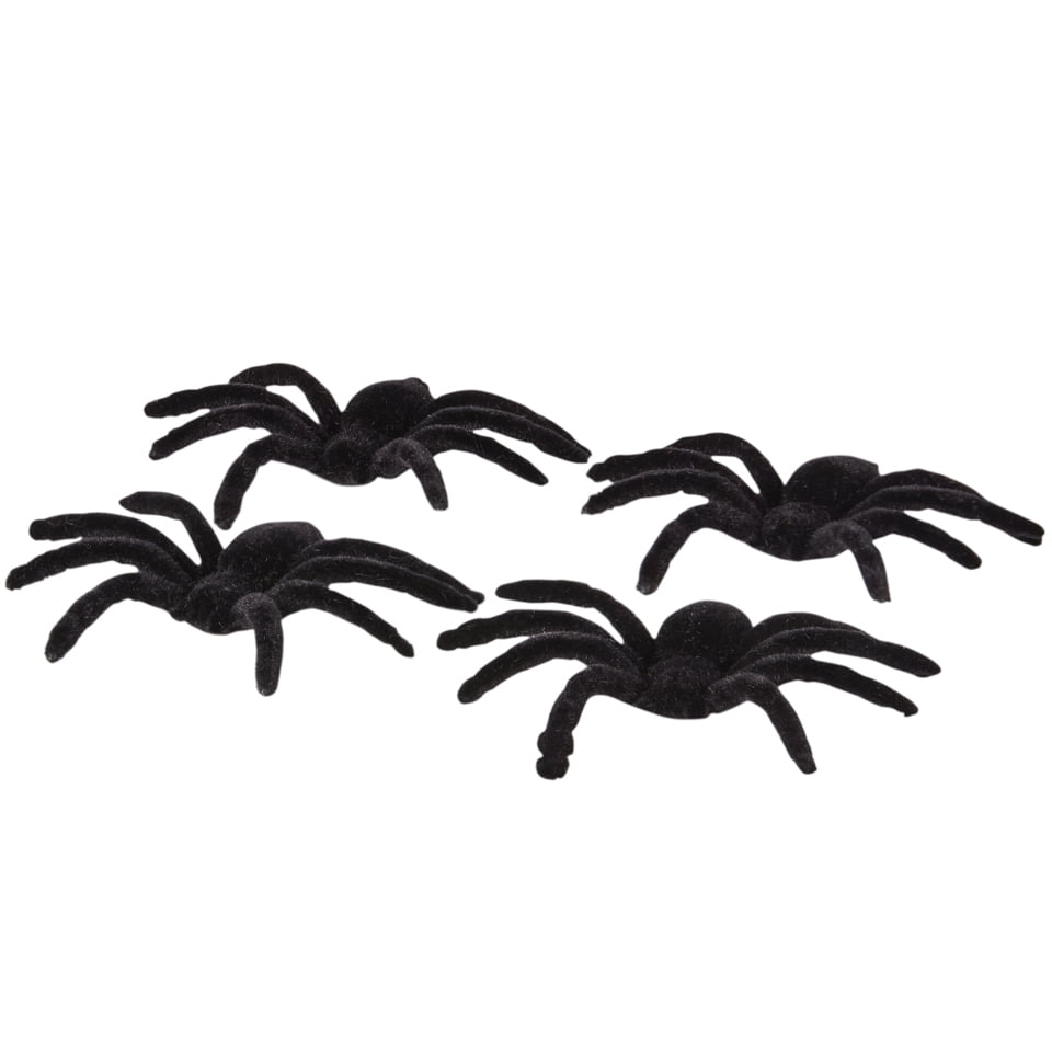 Primitives by Kathy Set of 4 Small Black Flocked Spiders - Halloween ...