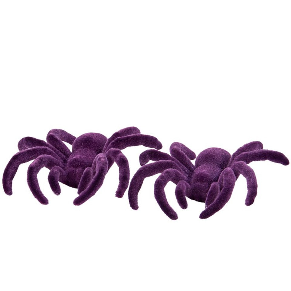 Primitives by Kathy Purple Flocked Spider Set - Halloween Decorative ...