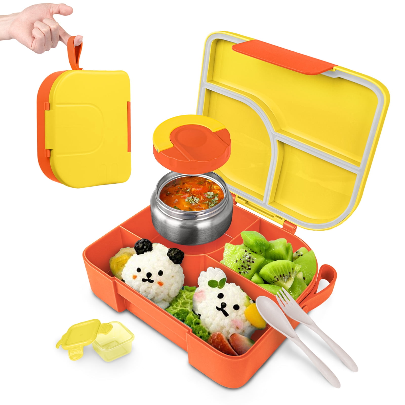 Primlect Bento Box, 3-Compartment Kids Lunch Container Set with Leak ...
