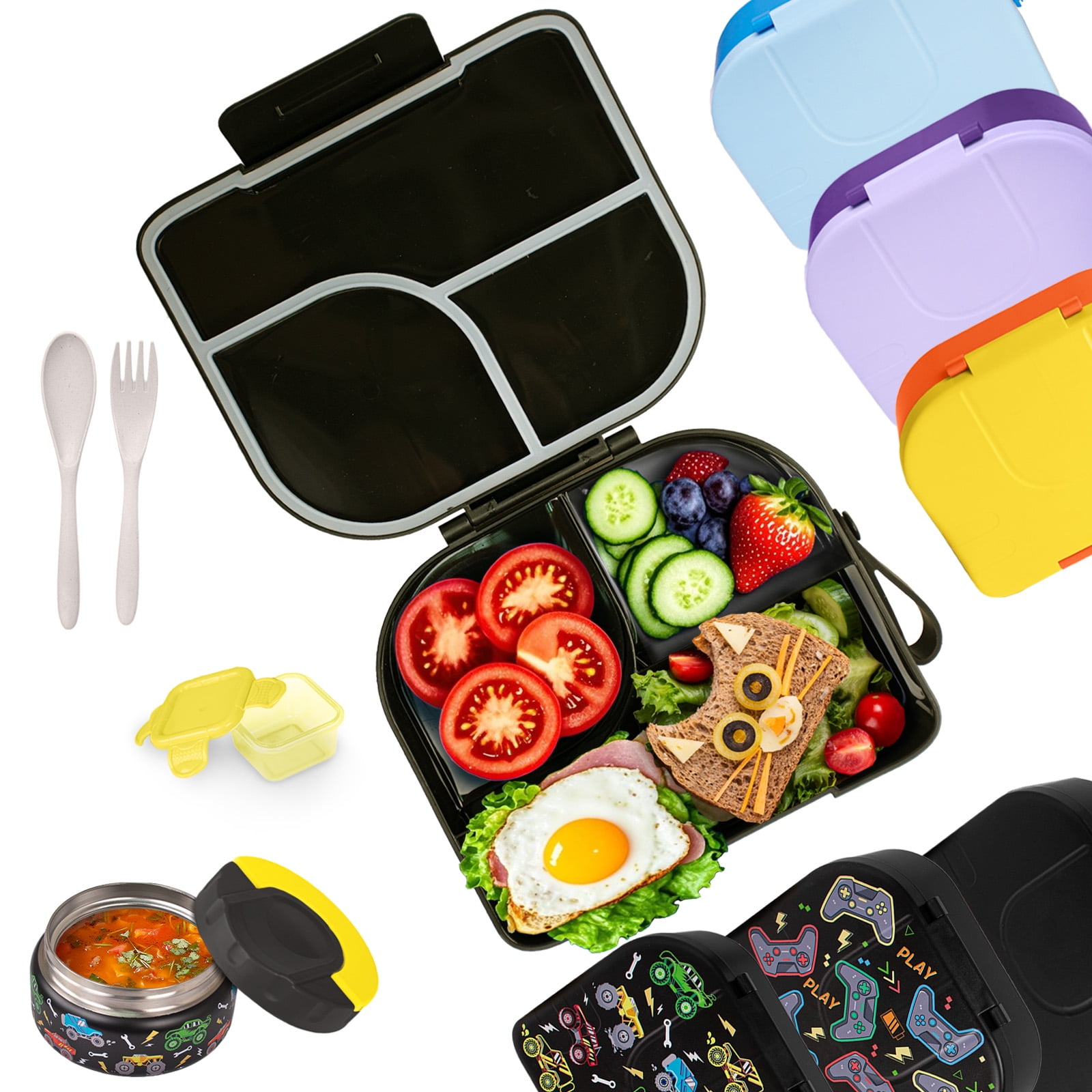 Primlect Bento Box, 3-Compartment Kids Lunch Container Set with Leak ...