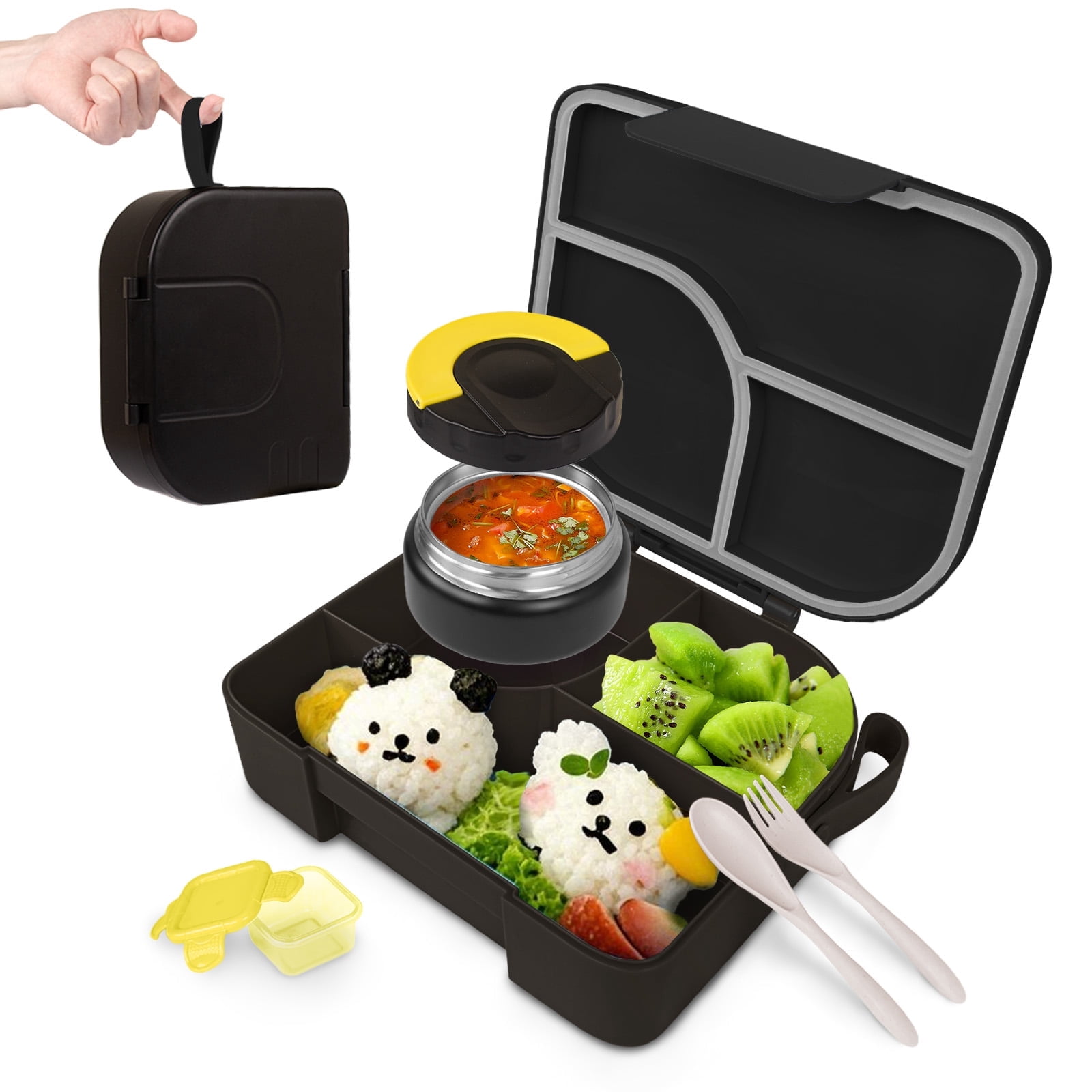 Primlect Bento Box, 3-Compartment Kids Lunch Container Set with Leak ...