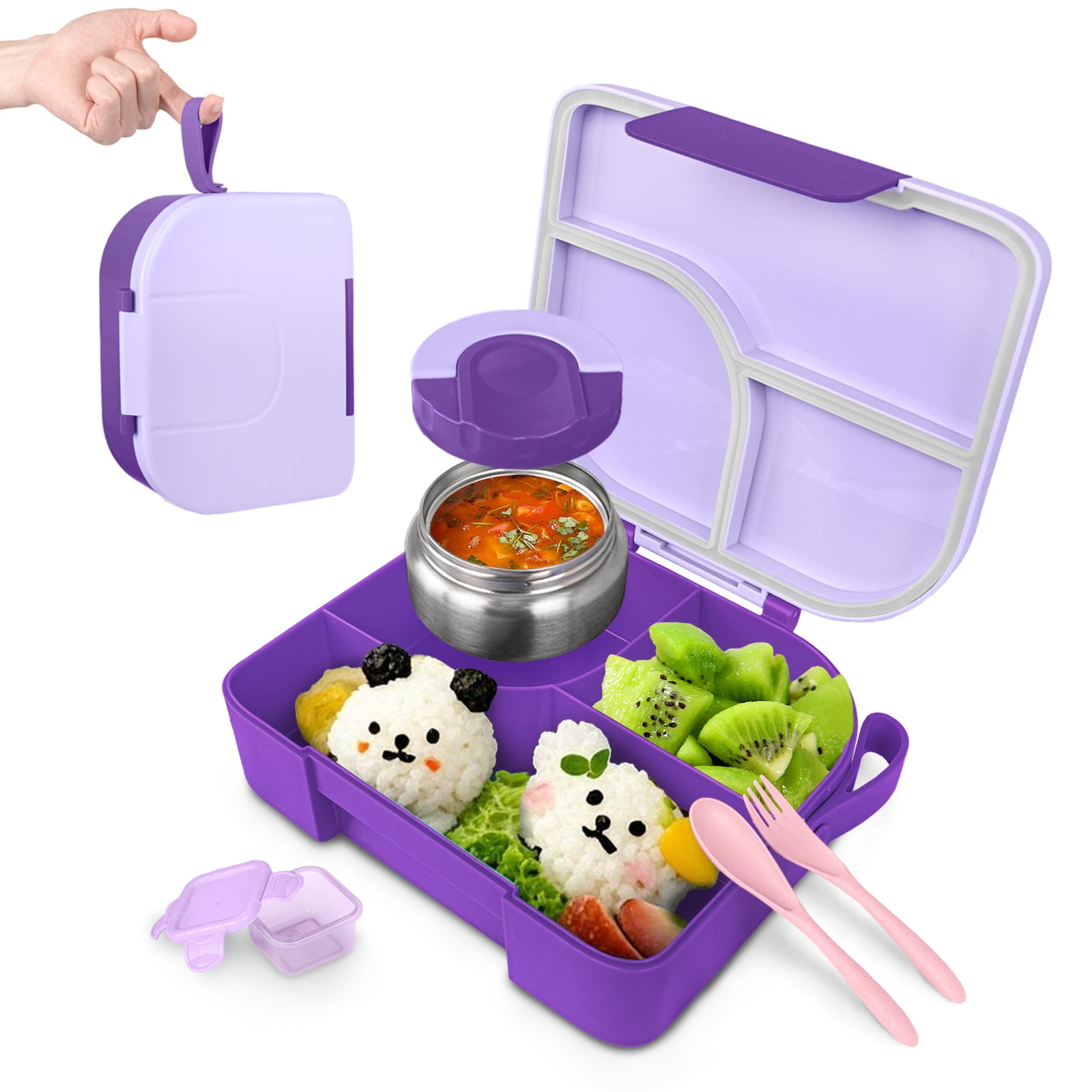 Primlect Bento Box, 3-Compartment Kids Lunch Container Set with Leak ...