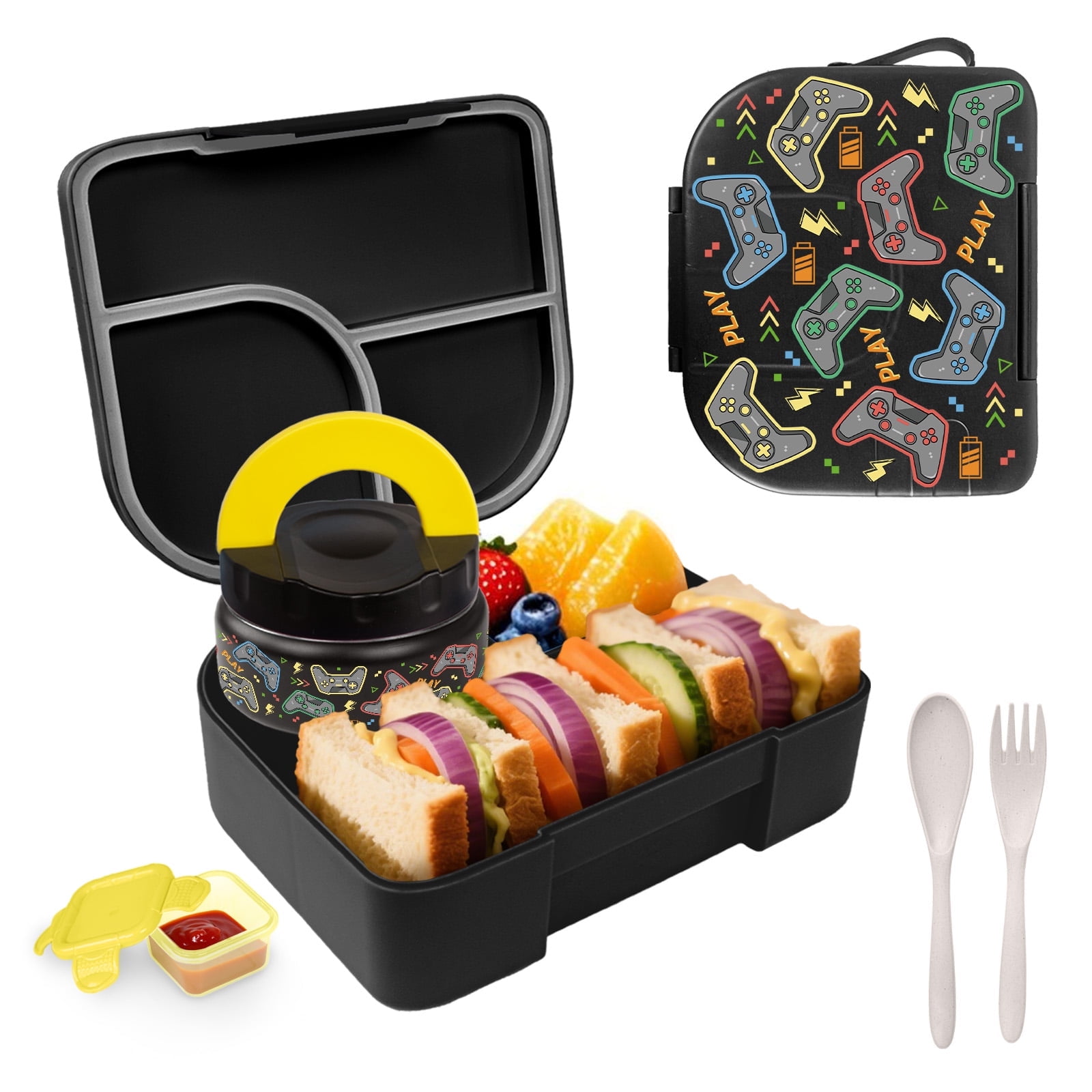 Primlect Bento Box, 3-Compartment Kids Lunch Container Set with Leak ...